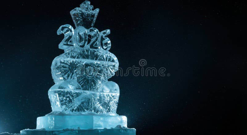 Intricate Ice Sculpture of 2026 Against a Starry Night Sky Stock Photo ...