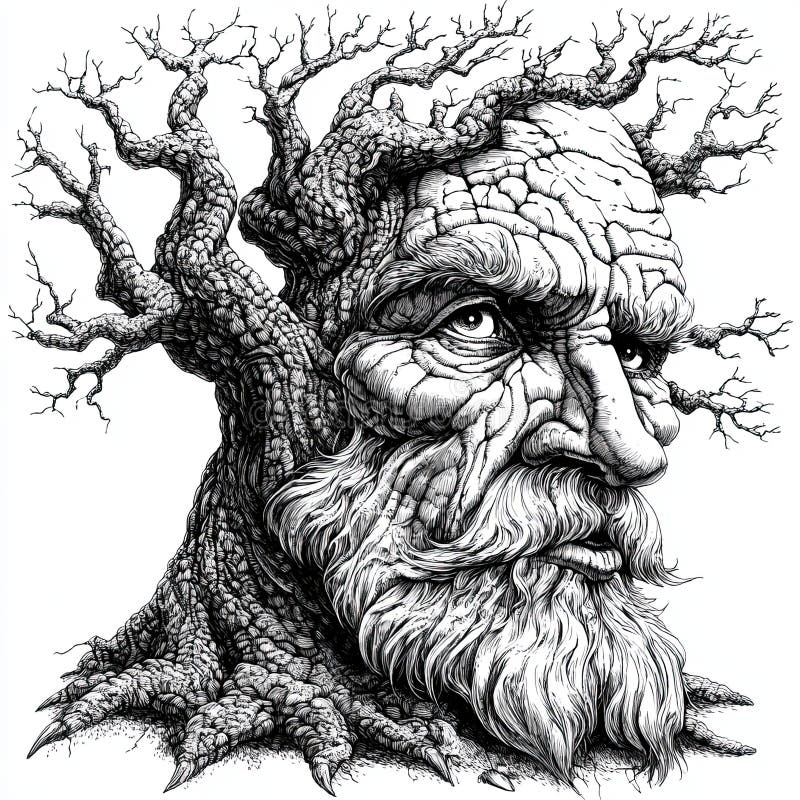 An Intricate Illustration Blending Human Features with Tree Elements ...