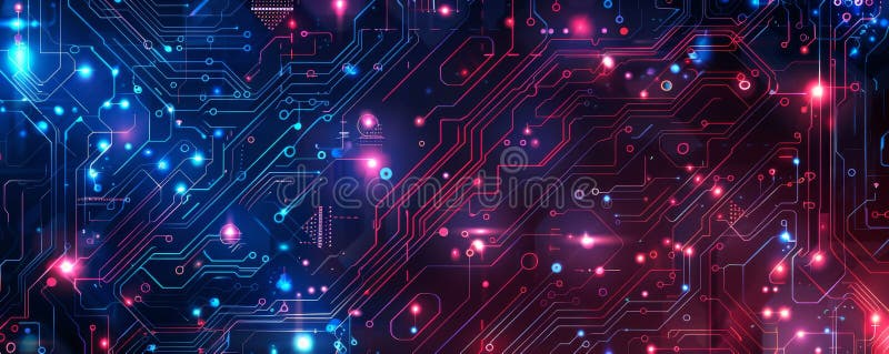 Futuristic Circuit Board Pattern with Blue and Red Neon Lights Stock ...
