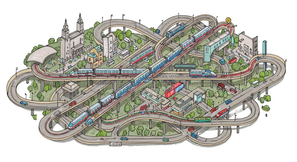 Intricate Illustration of a Complex Urban Transportation Network ...