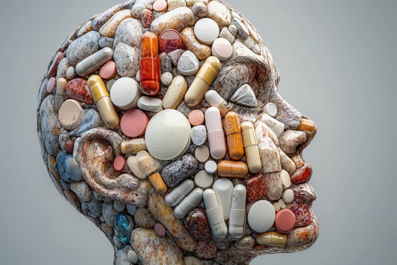 Pill Portrait of a Human Head Stock Illustration - Illustration of head ...