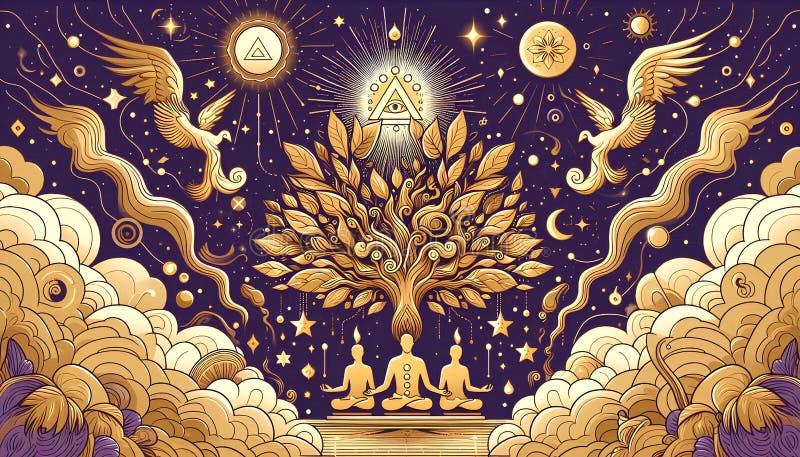 An Intricate Illustration Features a Celestial Scene with Two ...