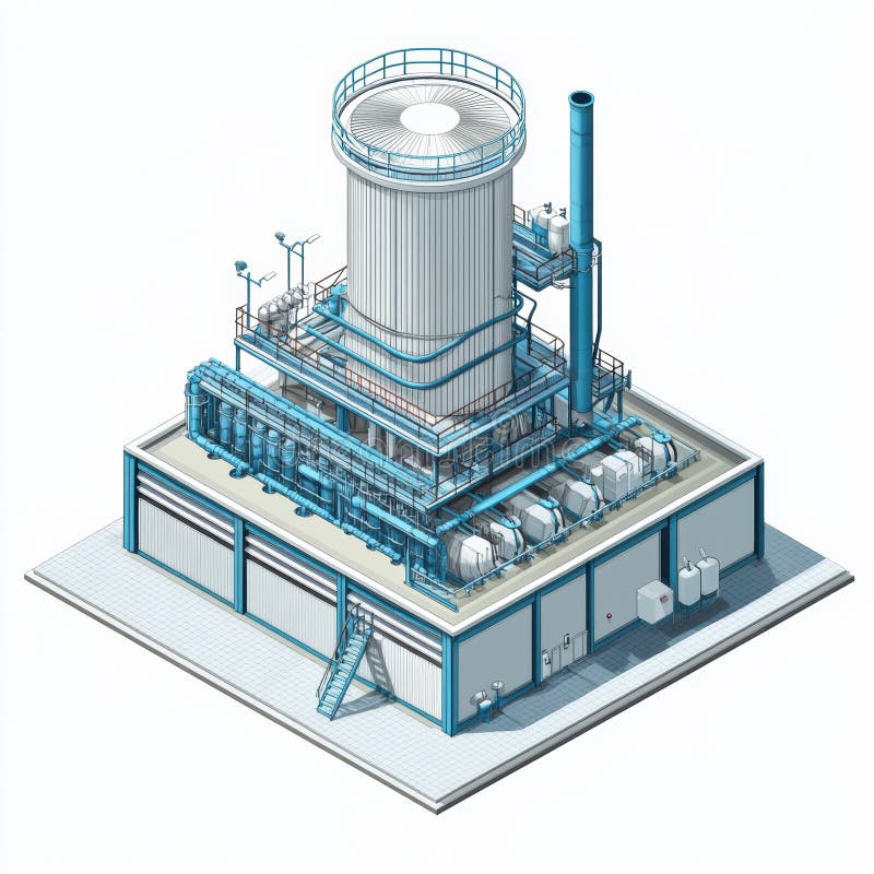 Detailed Industrial Cooling Tower with Piping and Support Structures ...