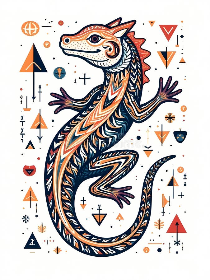 Intricate Illustration of a Lizard, Adorned with Striking Geometric ...