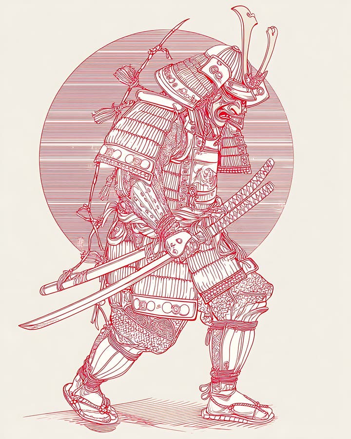 Intricate Illustration of a Samurai in Traditional Armor, Featuring ...