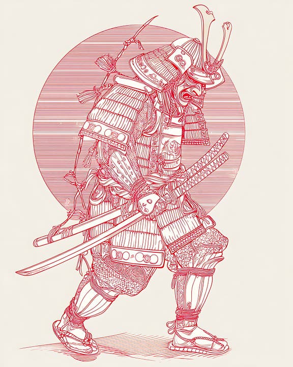 Intricate Illustration of a Samurai in Traditional Armor, Featuring ...
