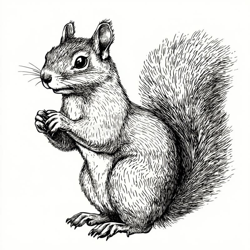 Intricate Illustration of a Standing Squirrel with Bushy Tail Stock ...