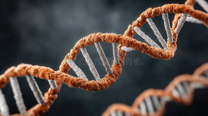 Detailed Close-up of DNA Helix Structure with Textured Strands on Dark ...