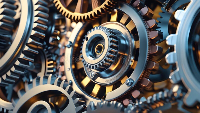 Intricate Interlocking Gears and Cogs Representing Precision Engineering and Mechanical ...