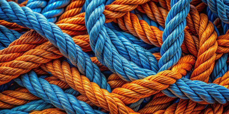 Intricate Intertwining of Thick Blue and Orange Ropes. Generative AI ...