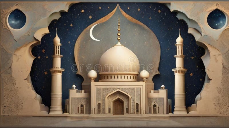 Stunning Mosque Design with Islamic Dome and Minaret Stock Illustration ...