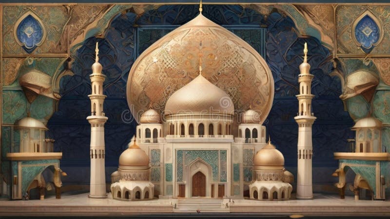 Stunning Mosque Design with Islamic Dome and Minaret Stock Illustration ...