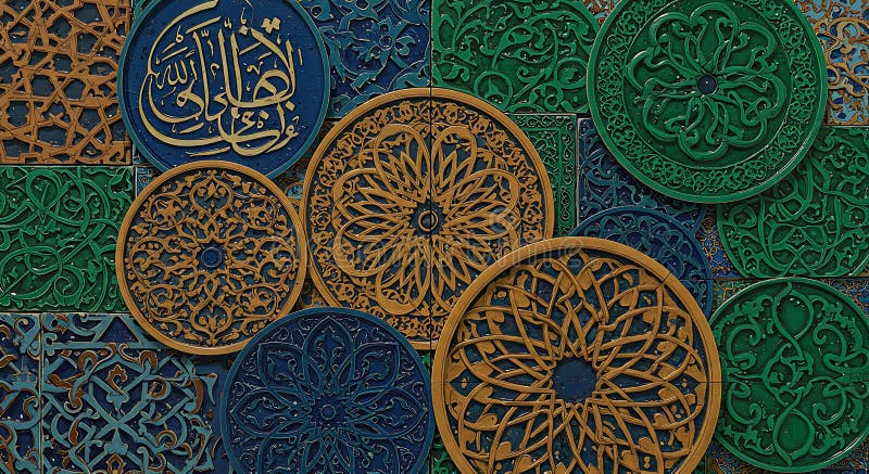 Intricate Islamic Art Tiles Featuring Arabic Calligraphy and Geometric ...