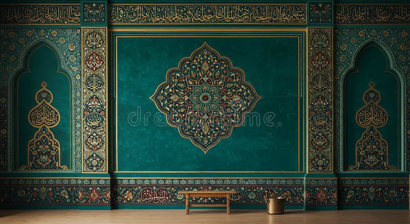 Intricate Islamic Wall Design with Arabic Calligraphy and Decorative ...