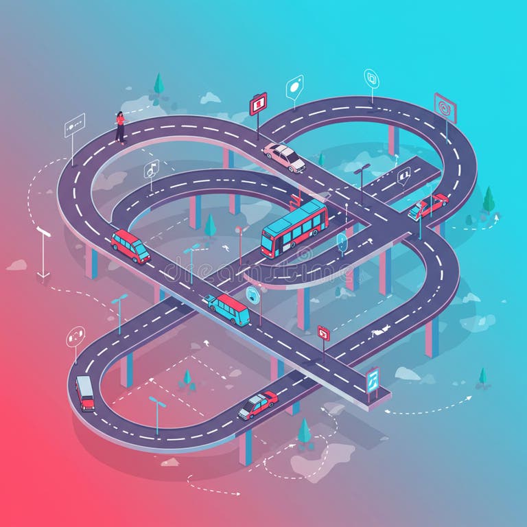 Intricate Isometric Illustration of a Multi-level Highway Interchange ...