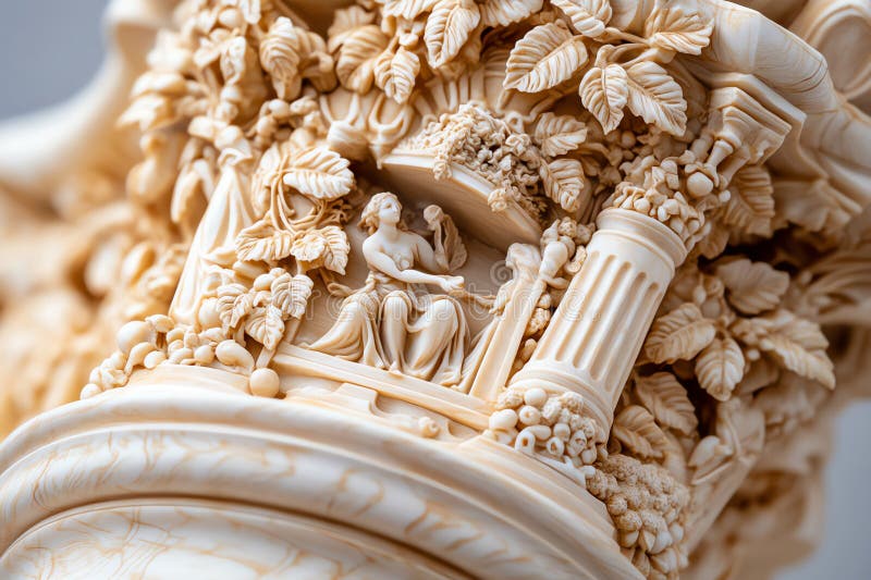 Intricate Ivory Sculpture Featuring Classical Elements and Detailed ...