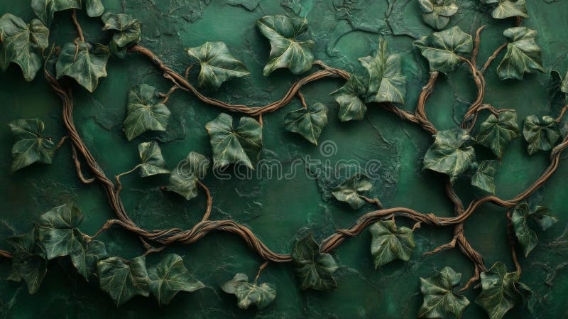 Intricate Ivy Vines on a Dark Green Wall Stock Illustration ...