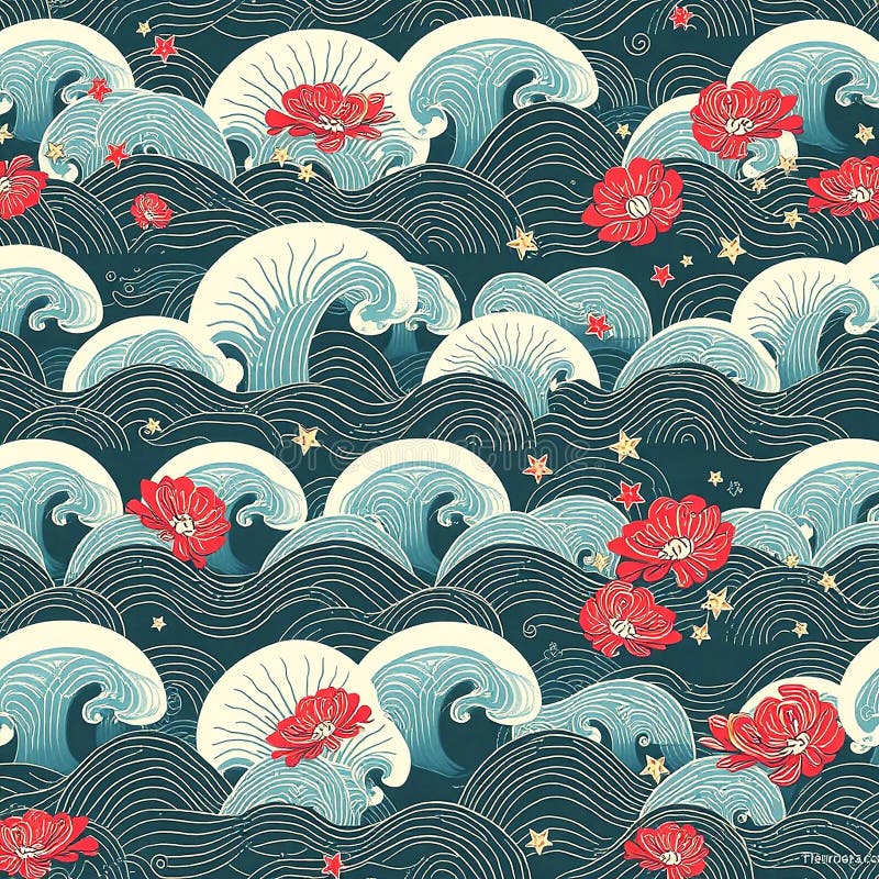 Intricate Japanese-style Wave Pattern Featuring Stylized, Swirling ...