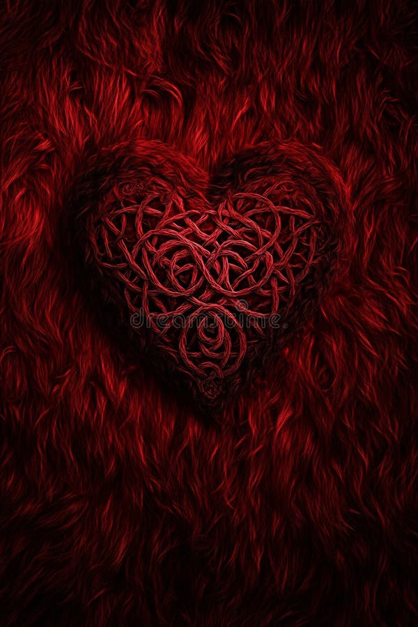 Intricate Knotted Heart on Red Furry Texture High Quality Image Stock ...