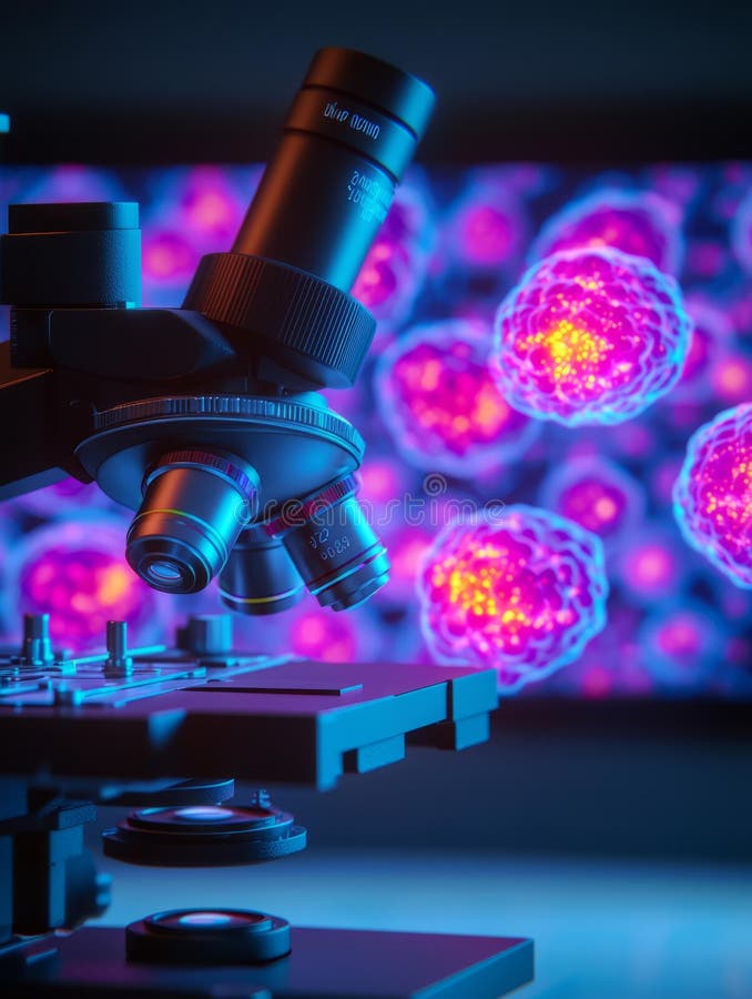 Intricate Laboratory Scene Featuring a Powerful Microscope Surrounded ...
