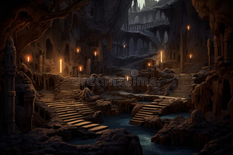 Intricate Labyrinth Cavern. Generate Ai Stock Photo - Image of dark ...