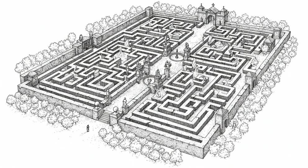 An Intricate Labyrinth Design, Featuring Winding Pathways Enclosed by ...