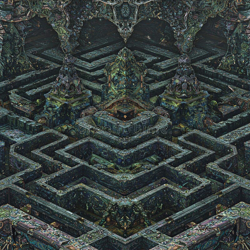 Intricate Labyrinthine Structure Designed with an Ornate, Dark Metallic ...