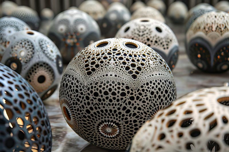 Intricate Lace-patterned Ceramic Spheres Displayed Artistically on a ...