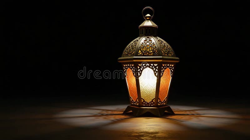 Illuminated Ramadan Lantern Casting Decorative Shadow on Dark ...