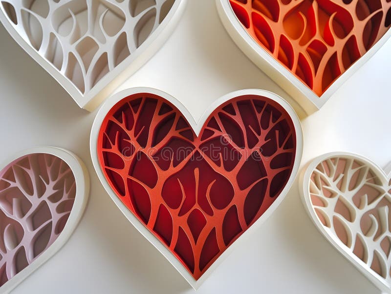 Intricate Laser Cut Paper Hearts on Plain White Background Generative ...