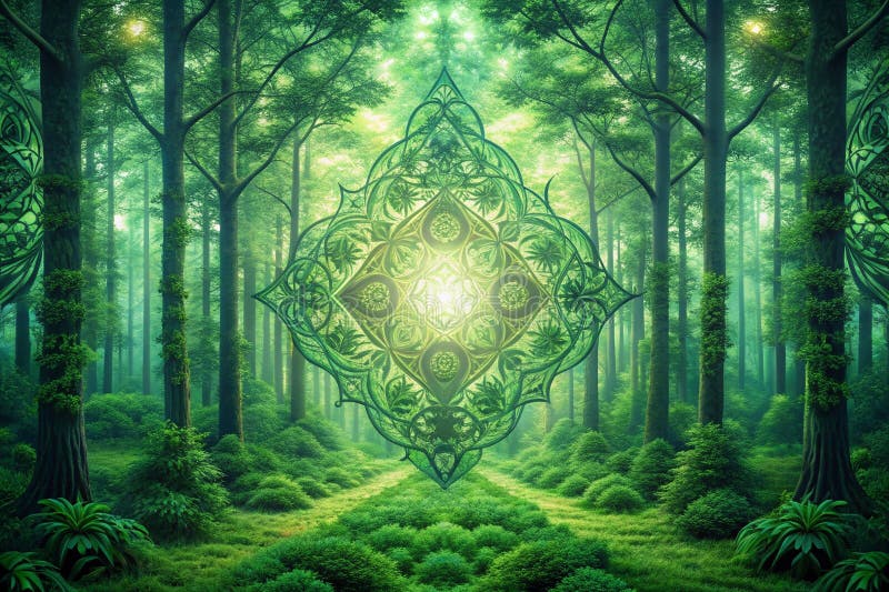 Intricate Layers of Optical Seamless Patterns Captured in a Lush Emerald Forest during Early ...