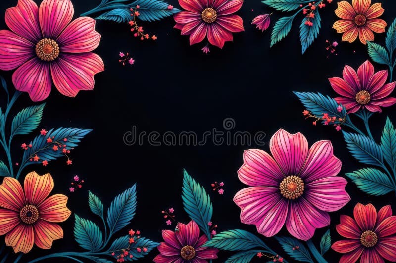 Intricate Line Art Floral Pattern, Dark Background, Complex, Texture ...