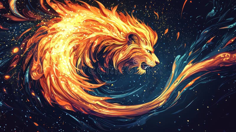 Intricate Lines and Flowing Forms Define this Lion in Art Nouveau Style ...