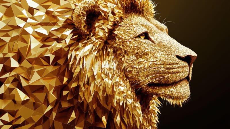 Intricate Lion S Head Made of Golden Triangles with Dynamic Texture and ...