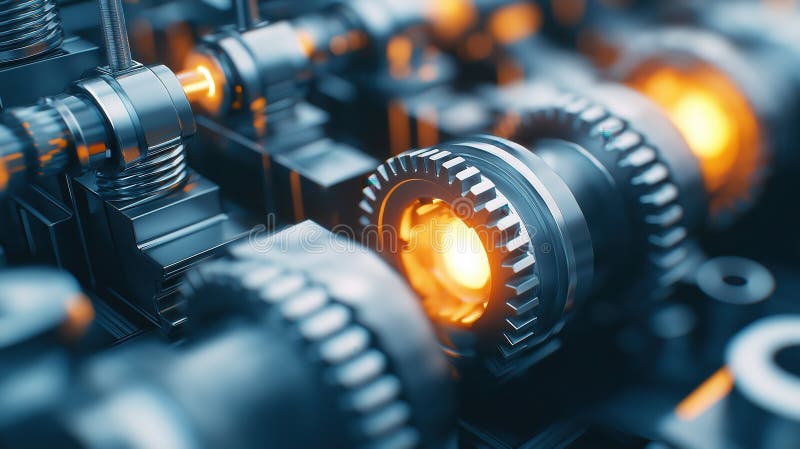 Intricate Machine Components with Cogs and Pistons Stock Photo - Image ...