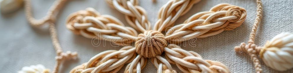 Intricate Macrame Flower Design on Neutral Fabric Background Stock ...