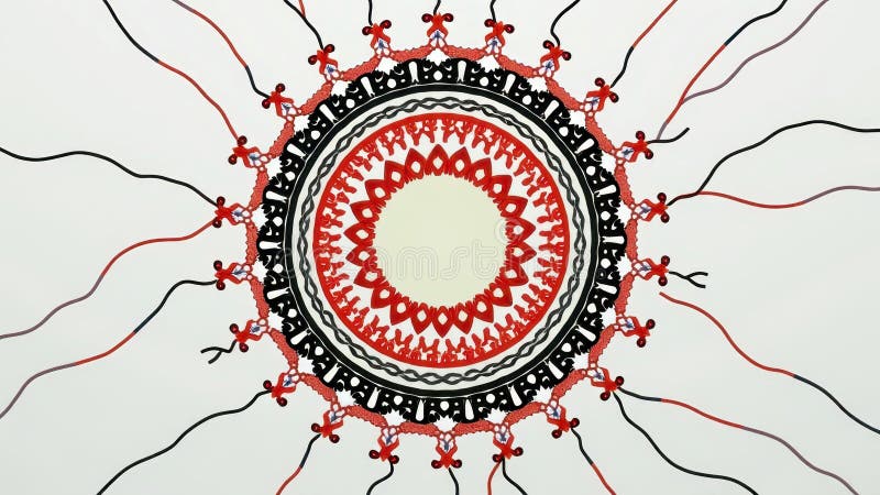 Intricate Mandala Design with Red, Black, and White Patterns Radiating ...
