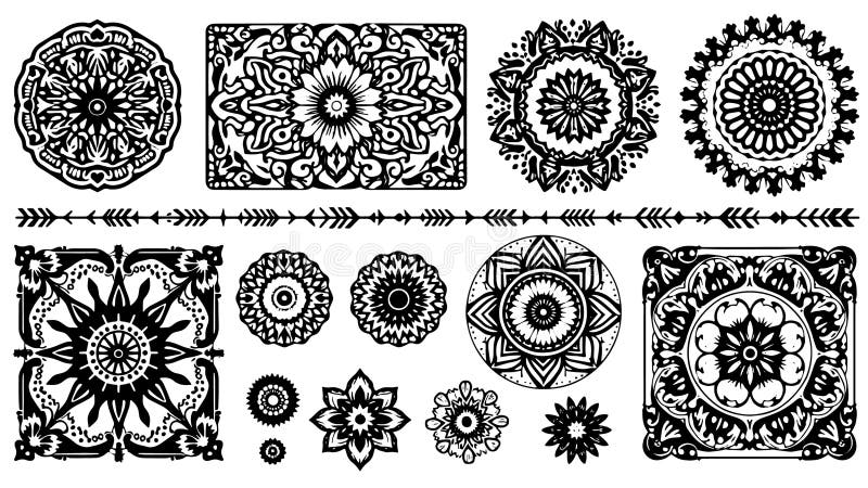Intricate Mandala Designs Set with Black and White Ornamental Shape ...
