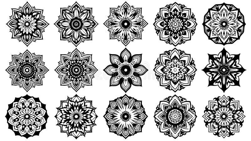 Intricate Mandala Designs Set with Black and White Ornamental Shape ...