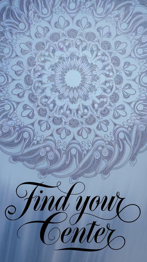 Intricate Mandala with Floral Designs on Blue, Text "Find Your Center ...