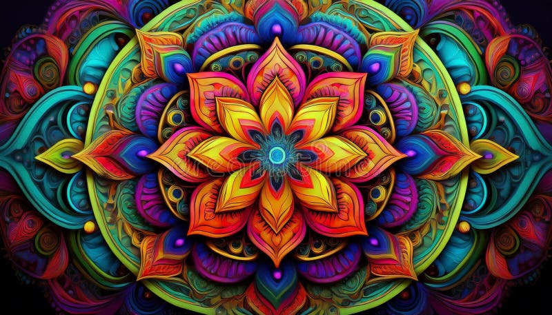An Intricate Mandala Pattern Drawn with Vibrant Colors Stock ...