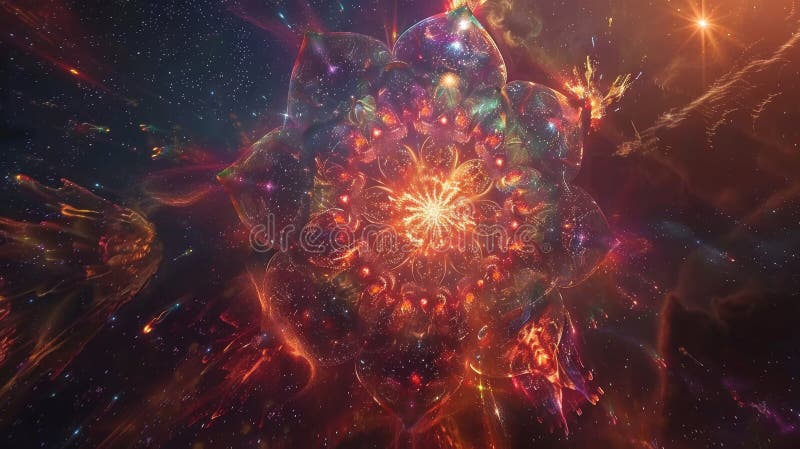 Intricate Mandala Surrounded by a Cosmic Backdrop of Stars and Nebulae Evoking Universal Unity ...