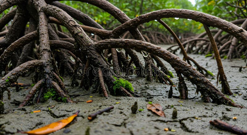 Intricate Mangrove Root Network after a Tropical Rain Stock ...