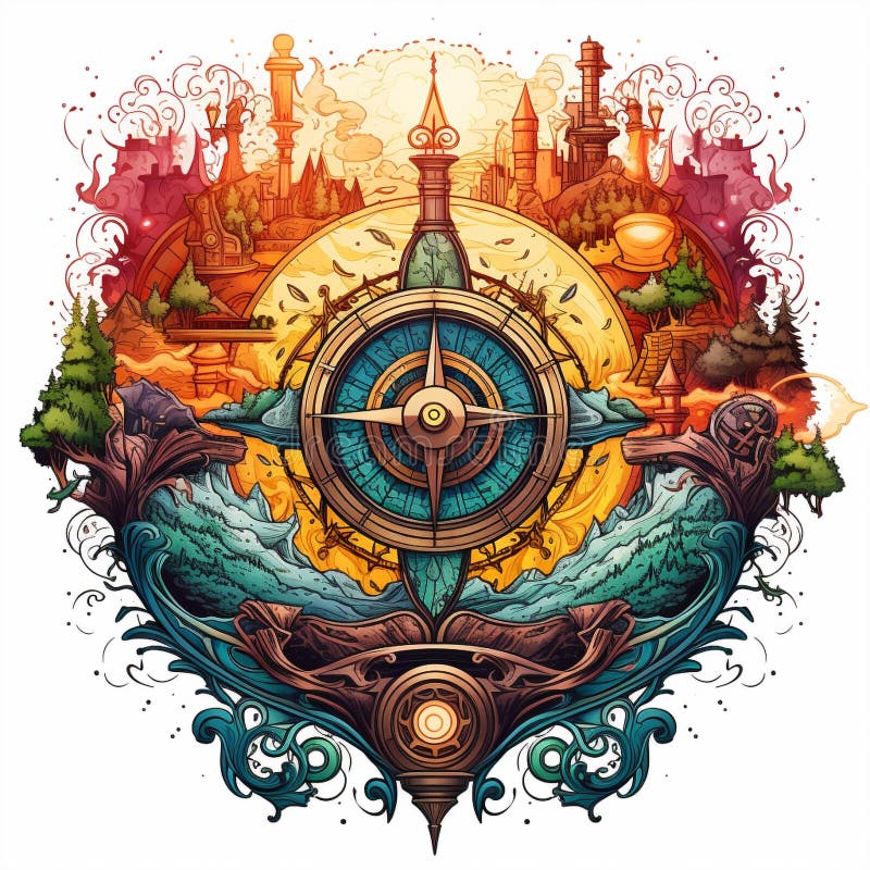 Intricate Map with Compass in Fantasy Style Stock Photo - Image of ...
