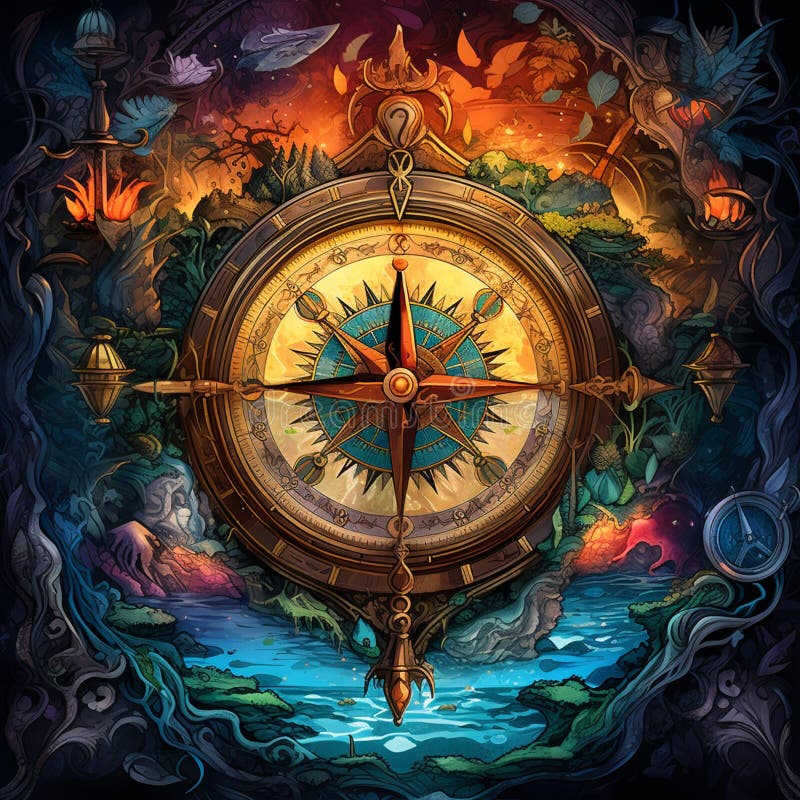 Intricate Map with Compass in Fantasy Style Stock Photo - Image of ...