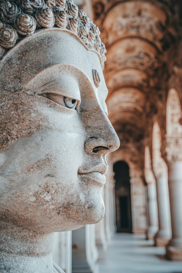 Intricate Marble Buddha Statue in a Serene Setting Stock Illustration ...