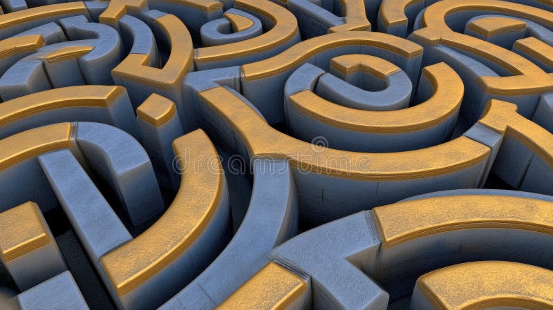 Intricate Maze with Gold and Blue Patterns Creates a Mesmerizing Visual ...