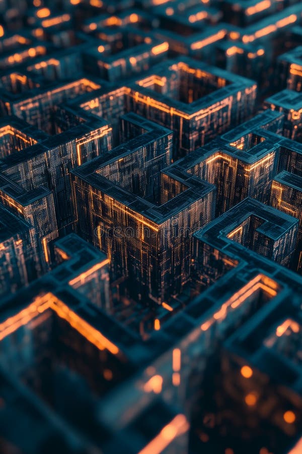Intricate Maze Pattern with Glowing Lines and Depth in a Futuristic ...
