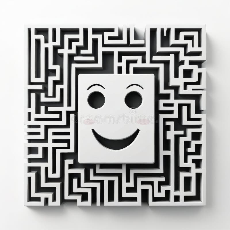 Smiling Face Maze on White Background Stock Illustration - Illustration ...