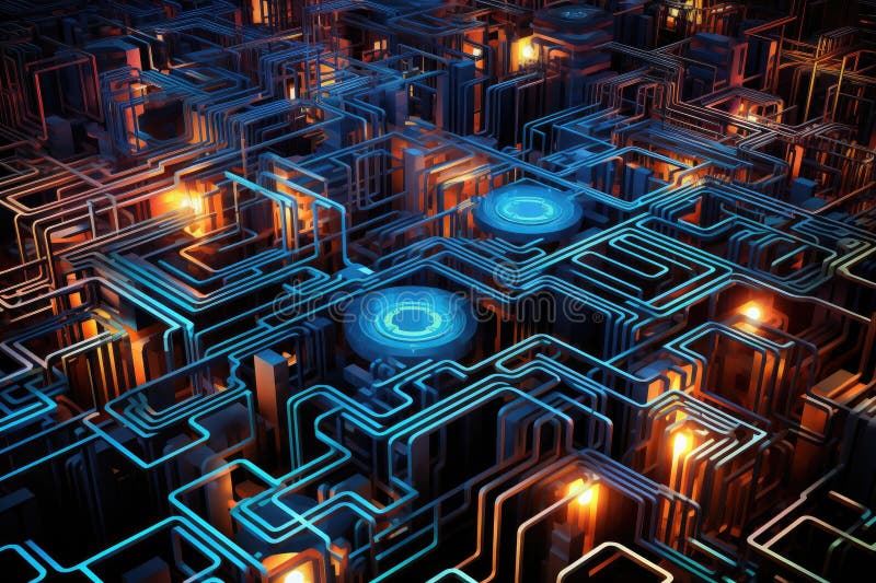 An Intricate Maze with Vibrant Glowing Lights at Its Core, Creating a ...